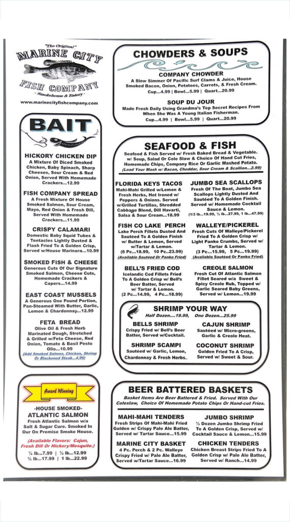 Menu Marine City Fish Company